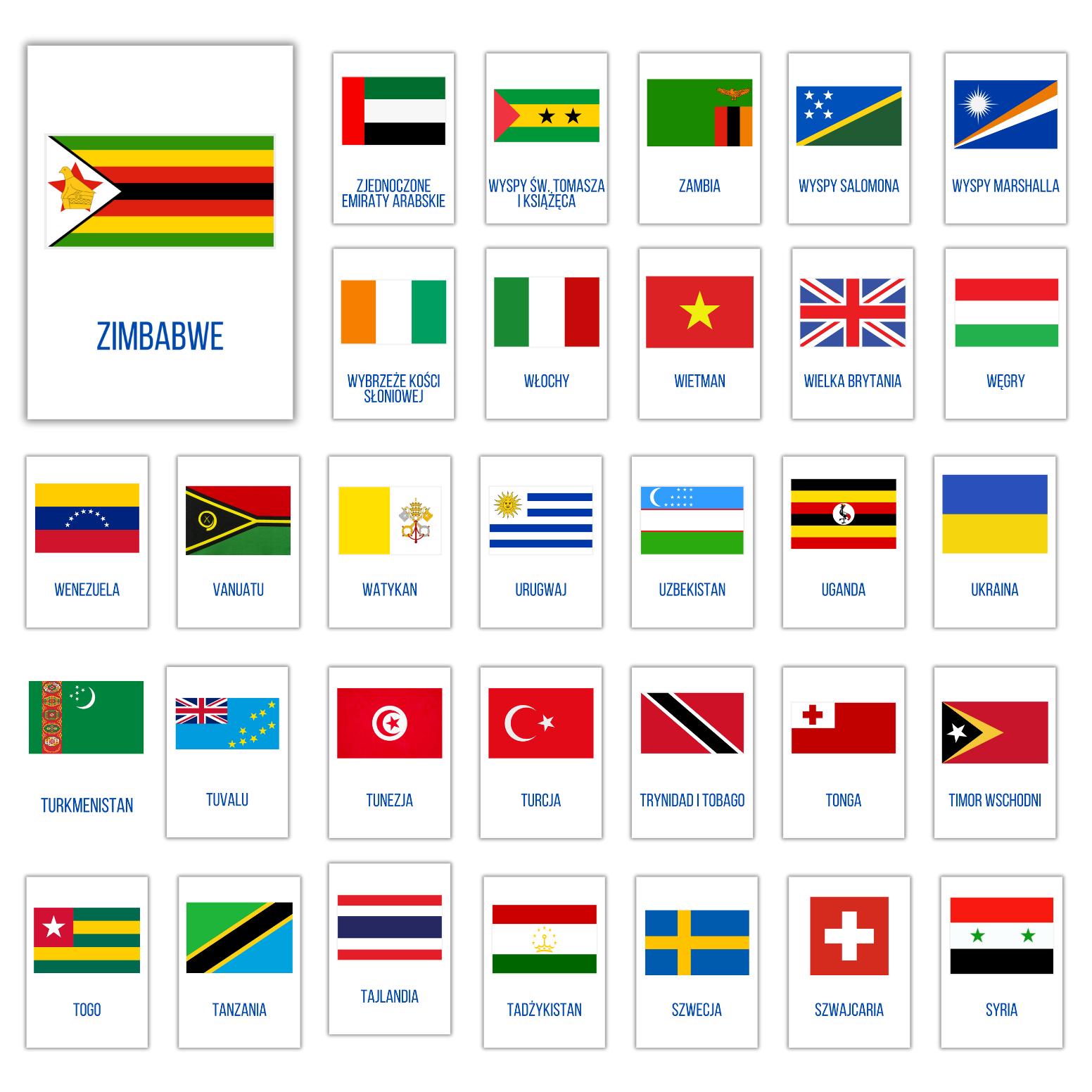 Flagi Państw Świata 194 Karty Edukacyjne PDF do Druku Nauka Geografii ...